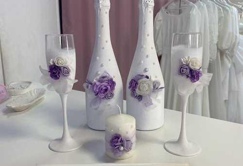 Свадебный набор шампанское свечи фужеры