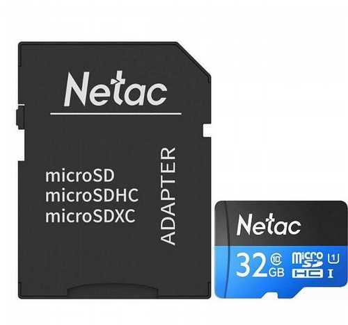 Карта памяти Netac MicroSD P500 Standard Class 10 UHS-I (90 Mb/s)   SD адаптер, 32GB