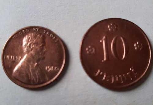 1 цент США 1980 и 10 пенни 1922 года
