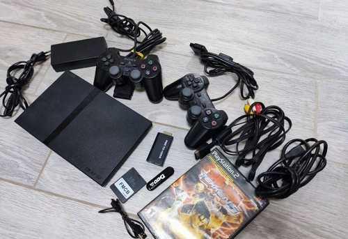 PS2 slim 64Gb, 20 игр, 2 джойстика