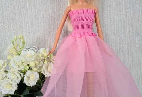 Розовое платье для кукол Барби с подарком