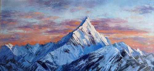 Картина 50/90 см "Закат в горах" масло мастихин