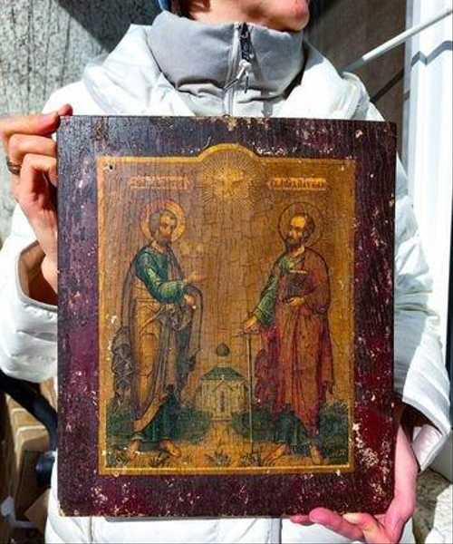 Старинная икона Апостолы Пётр и Павел 19 век. Урал
