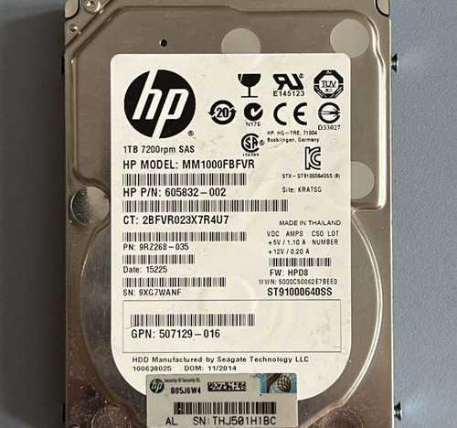 Hp 1 tb 7200 rpm SAS