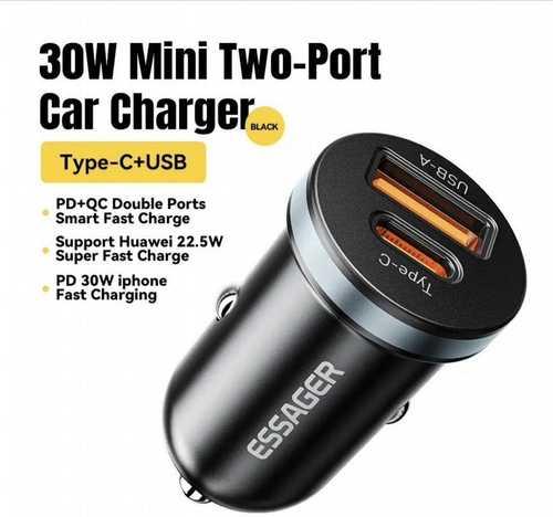 Адаптер автомобильный Essager 30w, USB   Type-C