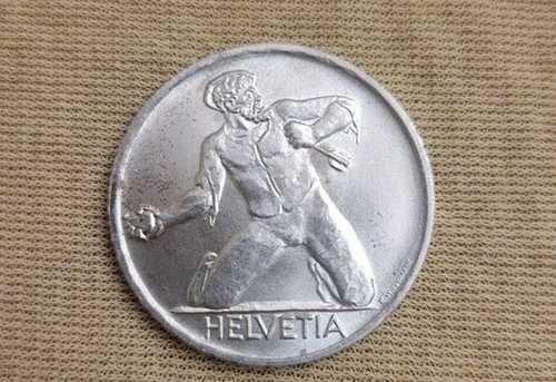 Серебрянная монета 5 франков Швейцария 1944г
