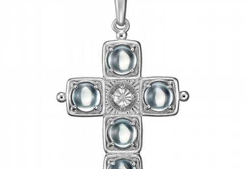 Серебряная подвеска-крест с бриллиантом и топазами