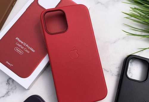 Чехол на iPhone 12 Pro Max кожаный Magsafe Красный