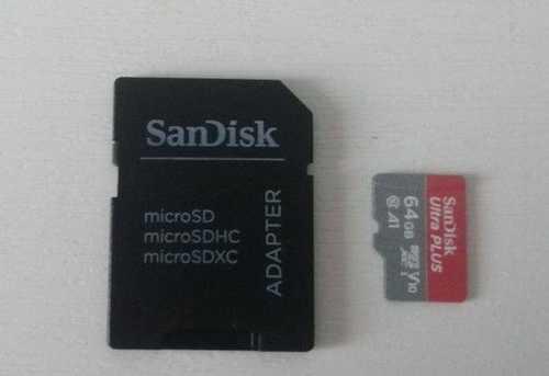 Карта памяти MicroSD 64 Гб с адаптером SD
