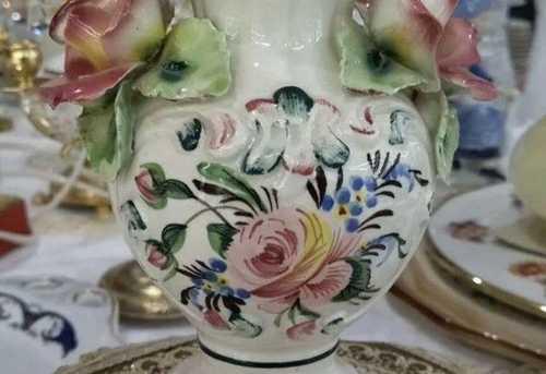 Винтажная ваза фарфор Италия цветы