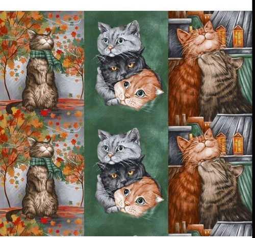 Ткань Рогожка, 100% хлопок. Осенние котики, отрез