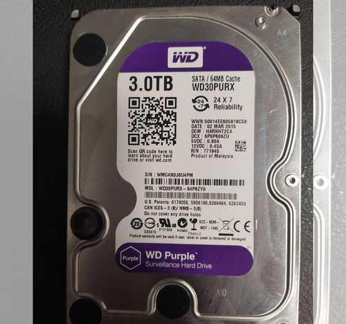 HDD WD Purple 3 Тб не китай,не большой пробег