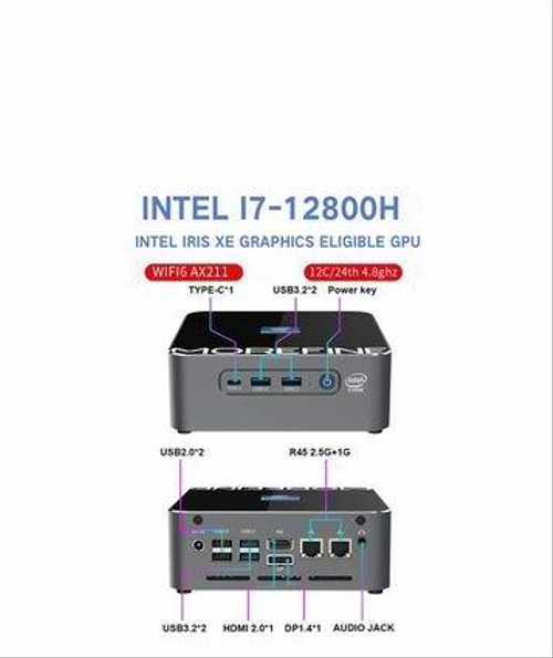 I7 12800H очень мощный MiniPC 6+8 ядер 20 потоков