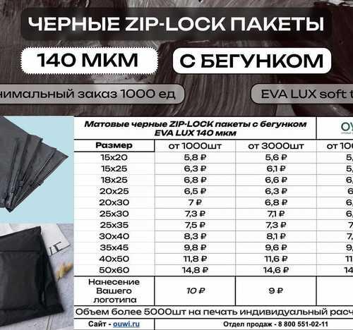Зип-лок пакеты (zip lock) с бегунком