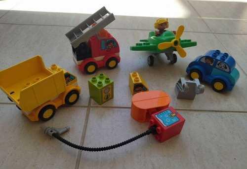 Lego duplo три машинки+ аэроплан+ детали