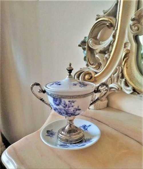 Антикварная ваза Каподимонте серебрение фарфор Ита