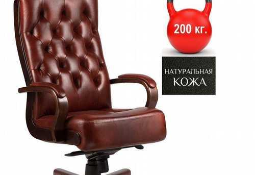 Кресло руководителя Лорд до 200 кг кожа коричневая