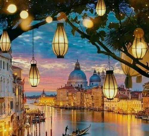 Картина по номерам 40x50 Ночные фонарики в Венеции