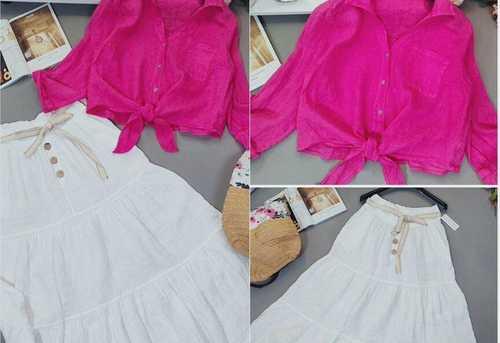 Блуза+юбка 100 лен, Италия, новое, единый размер