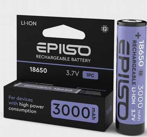 Аккумулятор epilso 18650 3000mAh 3.7V 1 с защитой