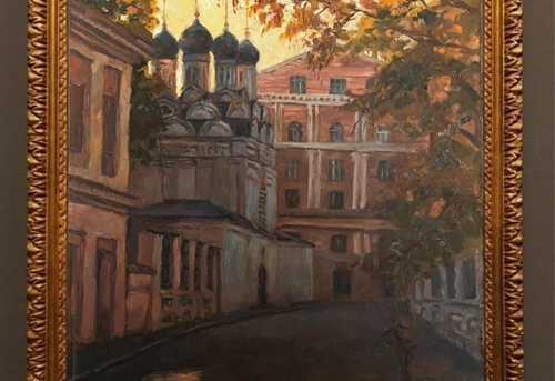 Пейзаж маслом на холсте Храм в Москве