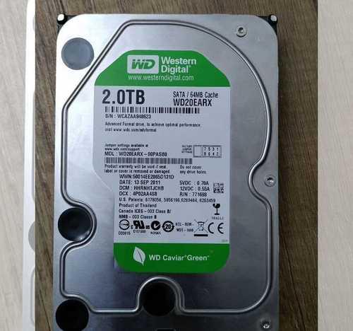 Жесткий диск WD Green wd20earx, 2тб, HDD, SATA III