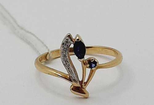 Золотое кольцо с бриллиантами и сапфирами 18р(2039