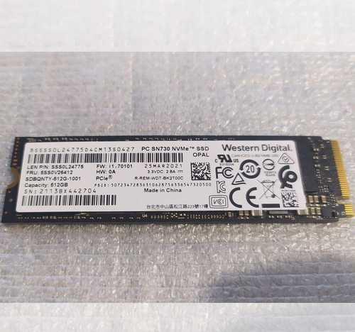 512GB M.2 nvme SSD WD SN730 2280 gen3, как новый