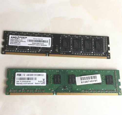 Оперативная память DDR3 4GB (AMD и Foxline)