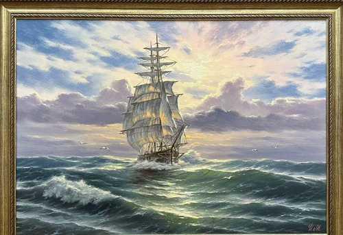 Картина маслом парусник море "Корабль в океане"