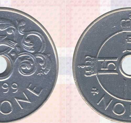 1 Крона 1999,2000, 50 эре 1968,1969 Норвегия