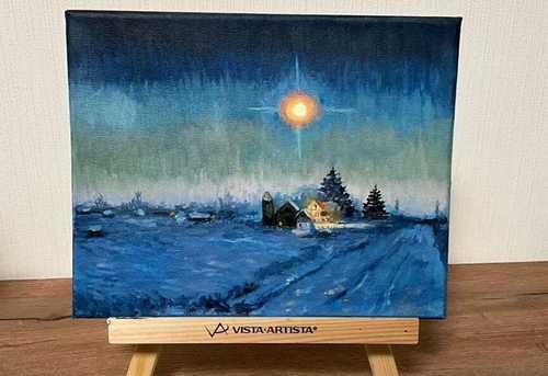 Картина маслом 20х25, "Зимняя звезда"