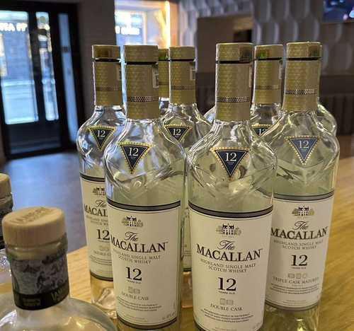 Пустые бутылки Macallan 12, Chivas, Bombay, Jack