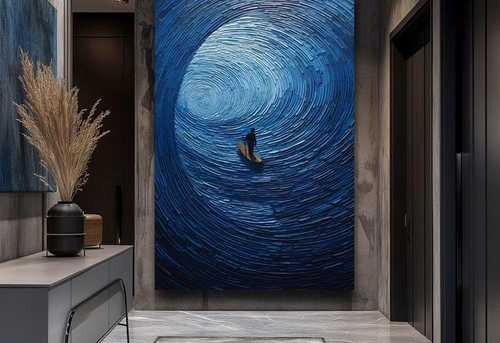 Текстурная картина Бездна Синее море Ваби-саби
