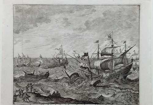 Гравюры Корабли Морские Сражения Флот 17-18 век