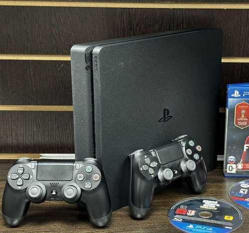 Sony PlayStation 4 Slim, 1000 ГБ, 2 геймпада
