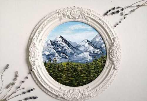 Картина маслом горы в раме 30 см