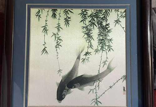 Картина "Рыбы", вышивка гладью, Китай