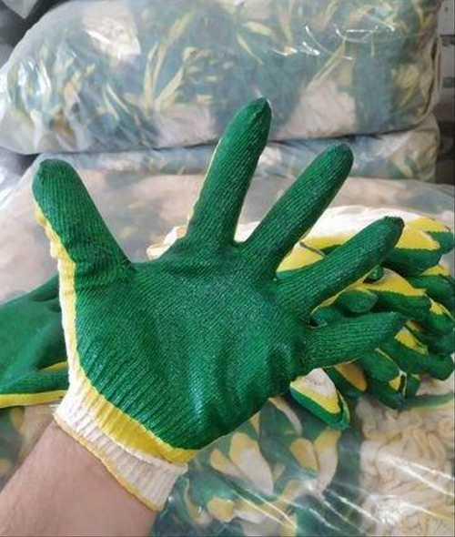 Перчатки с двойным латексным обливом зеленые