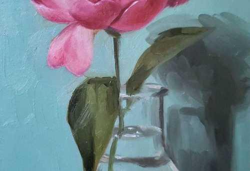 Картина маслом/натюрморт "Розовый пион"