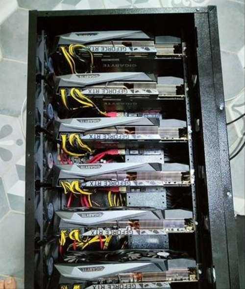 Риг в сборе на 6 карт 3080 ti gigabite 12gb