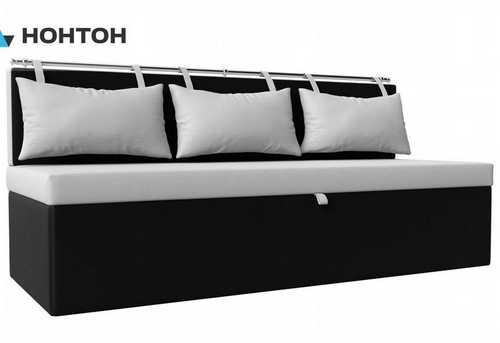 Кухонный прямой диван Метро экокожа белый / черный