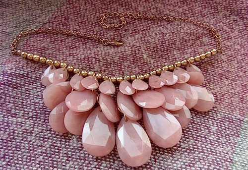 Колье, ожерелье, бижутерия, розовые камни
