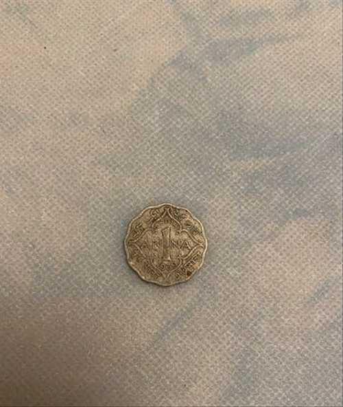 Индийская монета 1 anna 1939 года