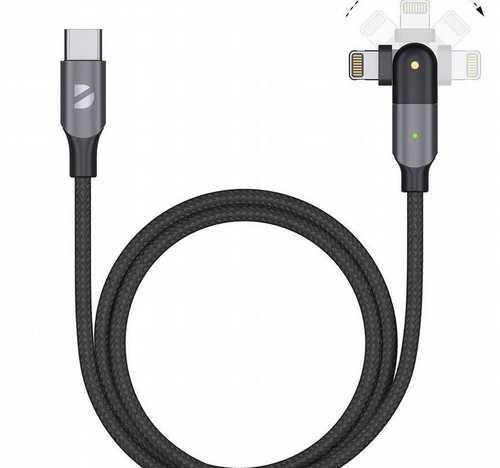 Кабель Deppa USB-C - Lightning, поворотный, 180, PD, USB 2.0, 3A, 1.2м, алюминий,нейлон,черный