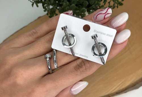 Комплект серьги кольцо в стиле Картье