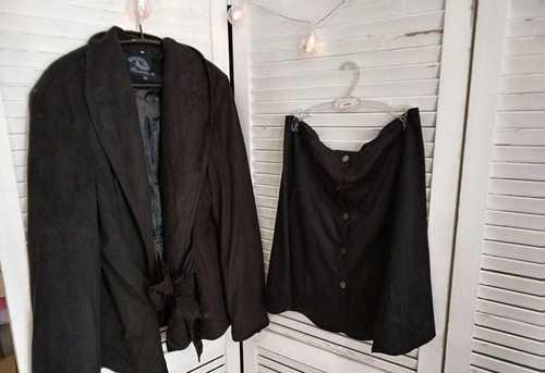 Замшевый костюм пиджак+юбка, р. 46-48
