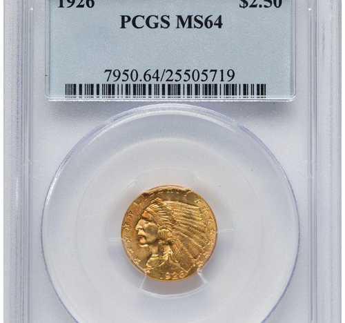 2.5 доллара США 1926 мс-64 pcgs