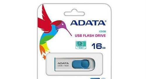 Флешка 16Gb USB 2.0, Adata C008, белый/синий
