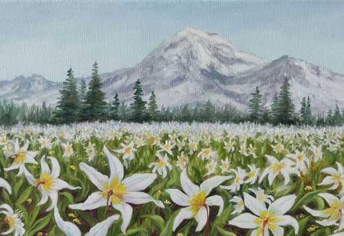 Картина маслом на холсте горные цветы пейзаж